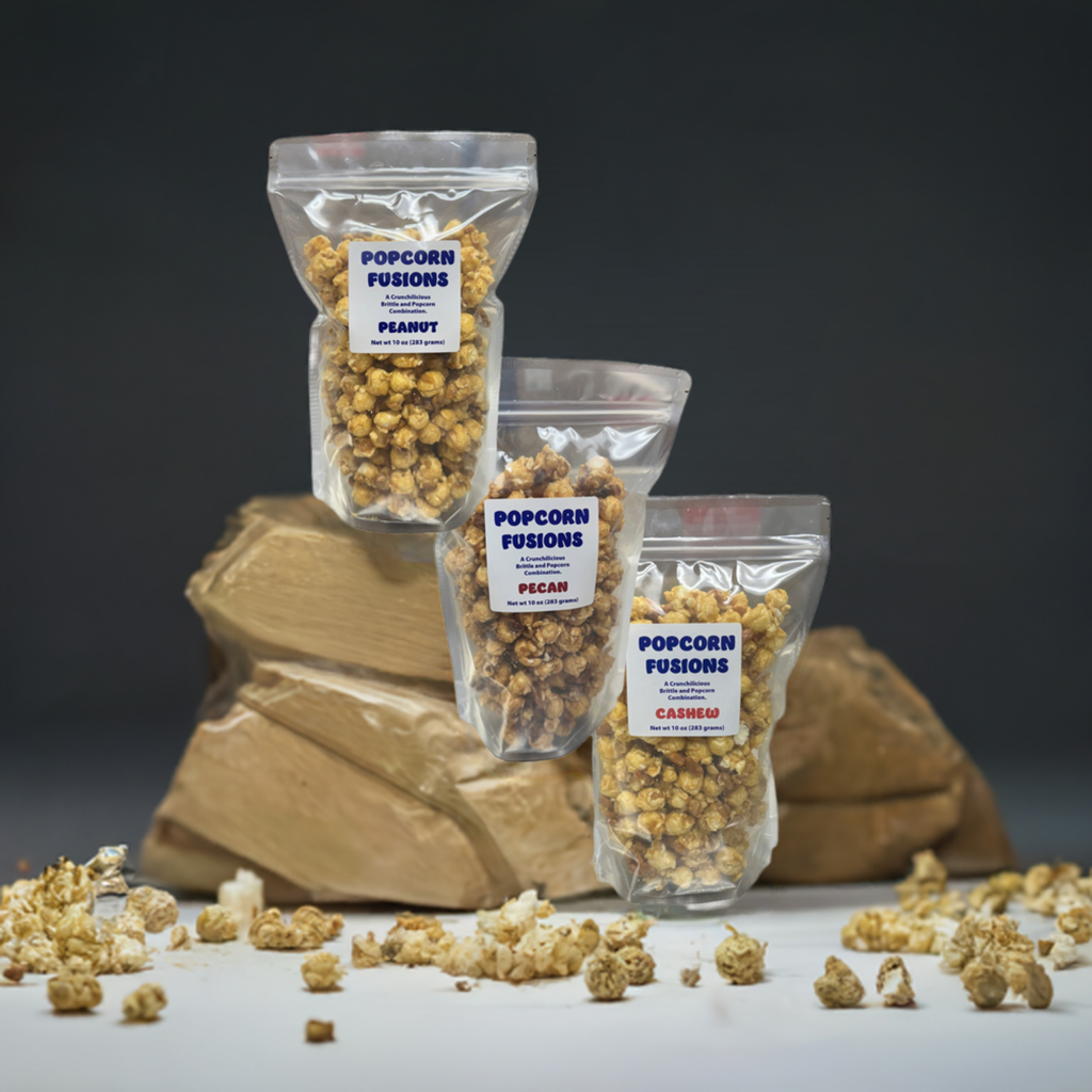 Caramel Popcorn Combo - Popcorn Fusions - Peanut, Cashew, and Pecan ...